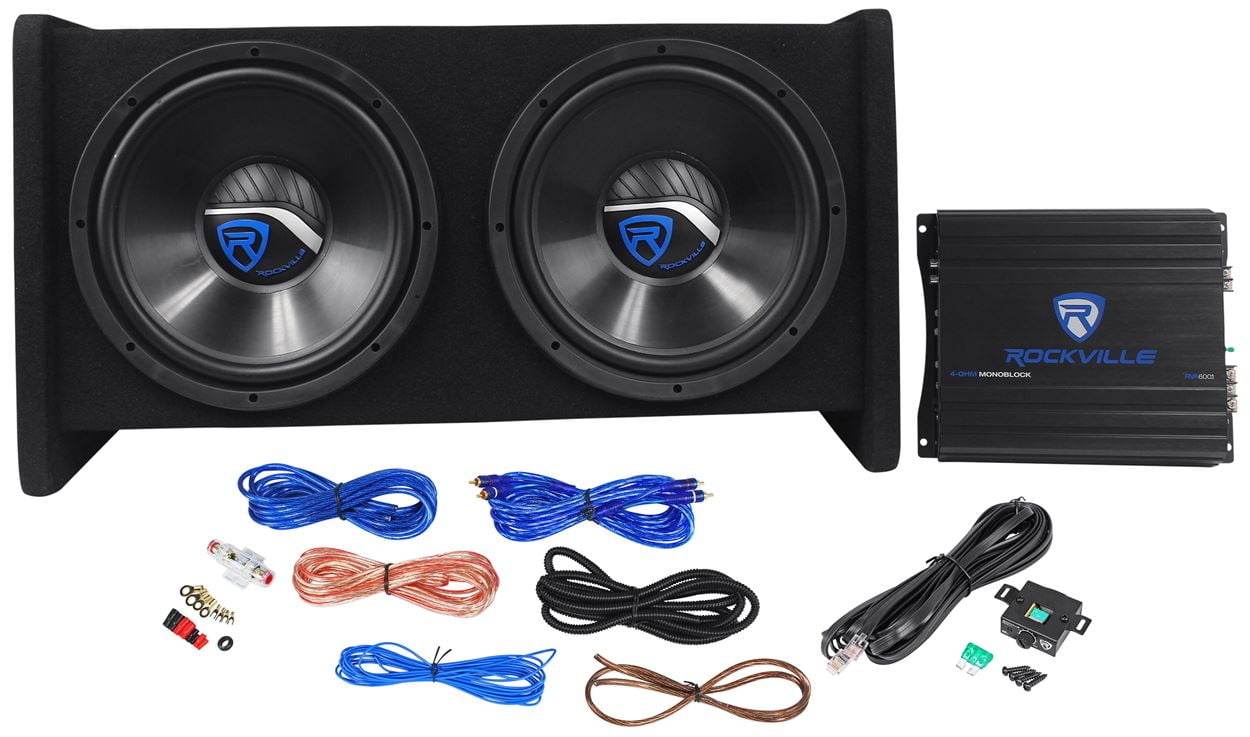 "Rockville RV12.2B 1200W Dual 12"" Car Subwoofer Enclosure, Mono ...