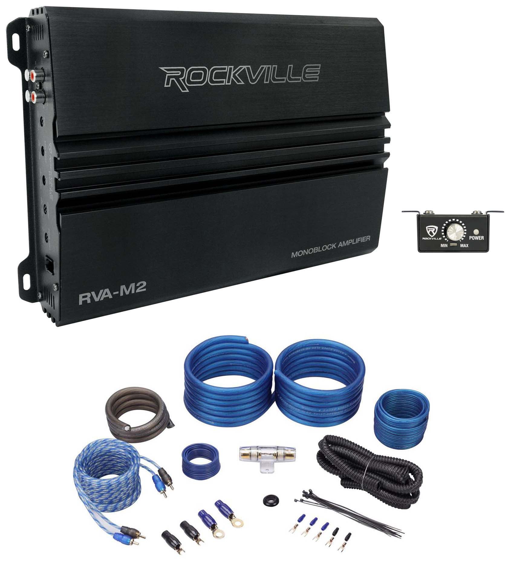 Rockville RVA-M2 2500w Mono Car Amplifier with Bass Knob, Remote, and ...