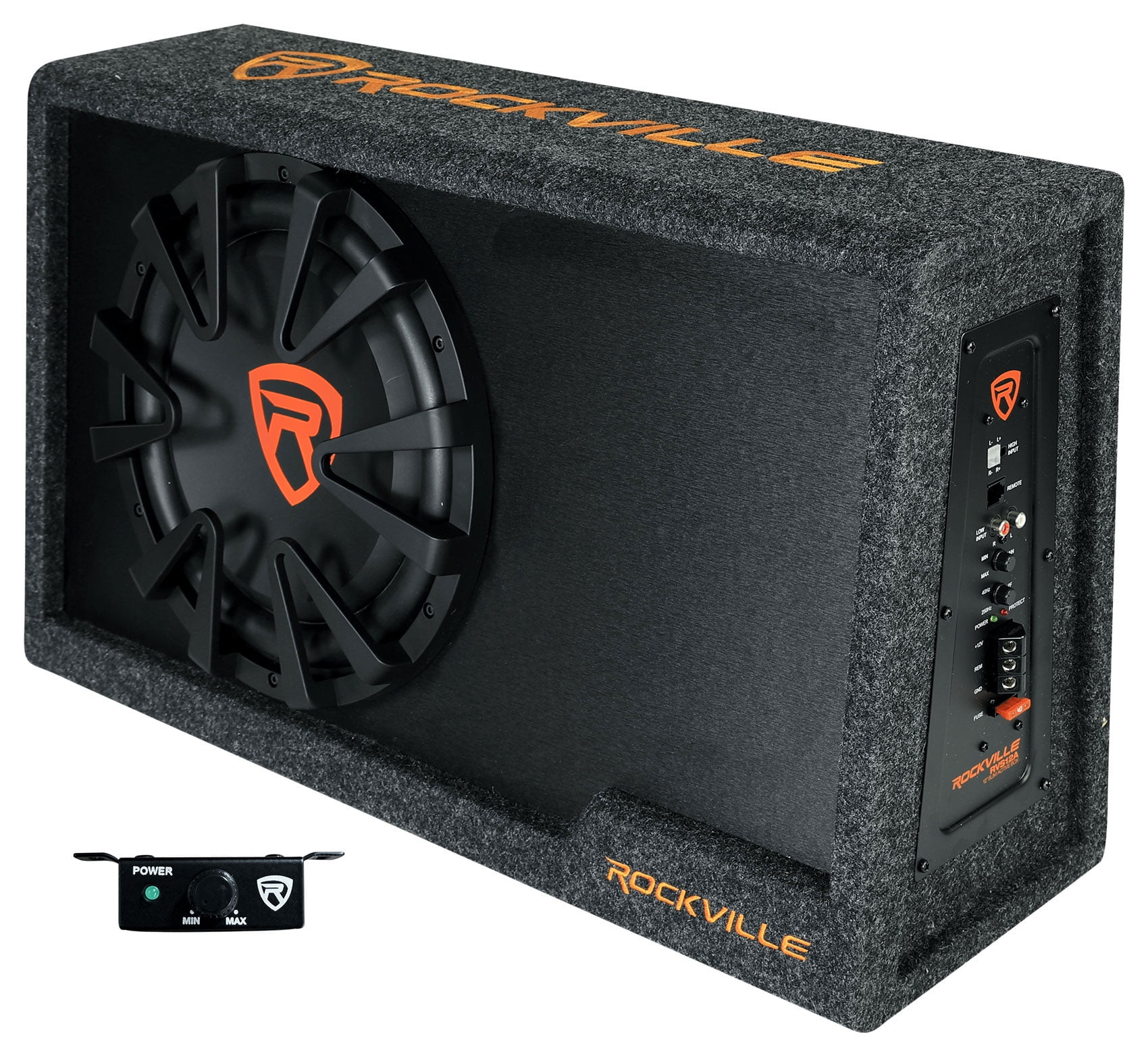Rockville RVS12A 12" Slim Vented Powered Car Subwoofer Enclosure, 1400 ...