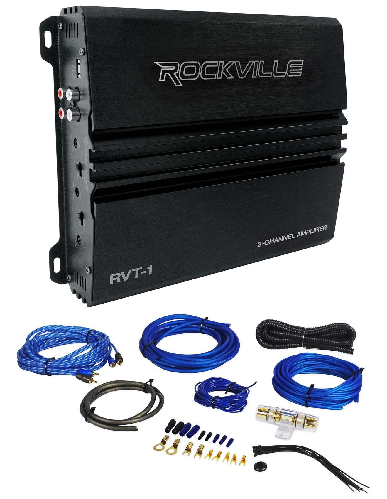 Rockville RVT-1 1000w Peak/250w RMS 2 Channel Car Amplifier+Amp Wire ...