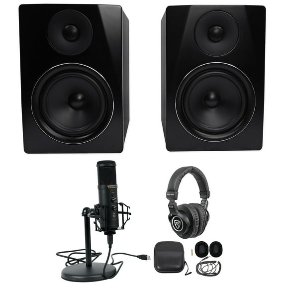 Rockville Recording Bundle w/(2) 6.5" Black Studio Monitors+USB Mic ...