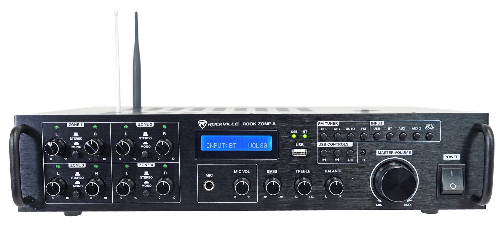 Rockville Rock Zone 8 8 channel 8 Zone 1000W RMS Multi Room Receiver ...