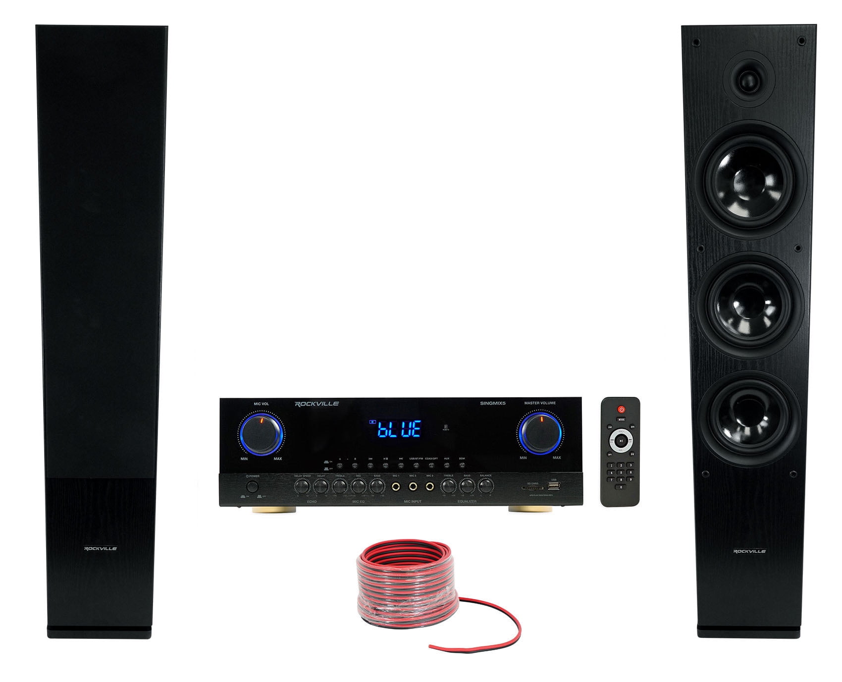 Rockville SINGMIX 5 2000w Bluetooth Home Receiver Mixer+(2) Black Tower ...