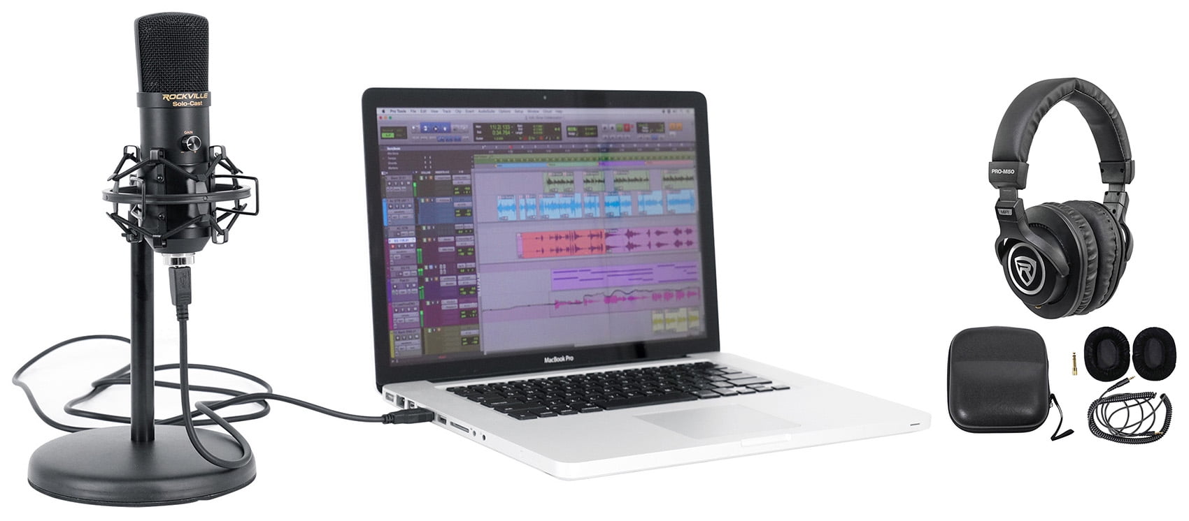 Rockville Solo-Cast USB Microphone w/Recording Interface+Mic Stand ...