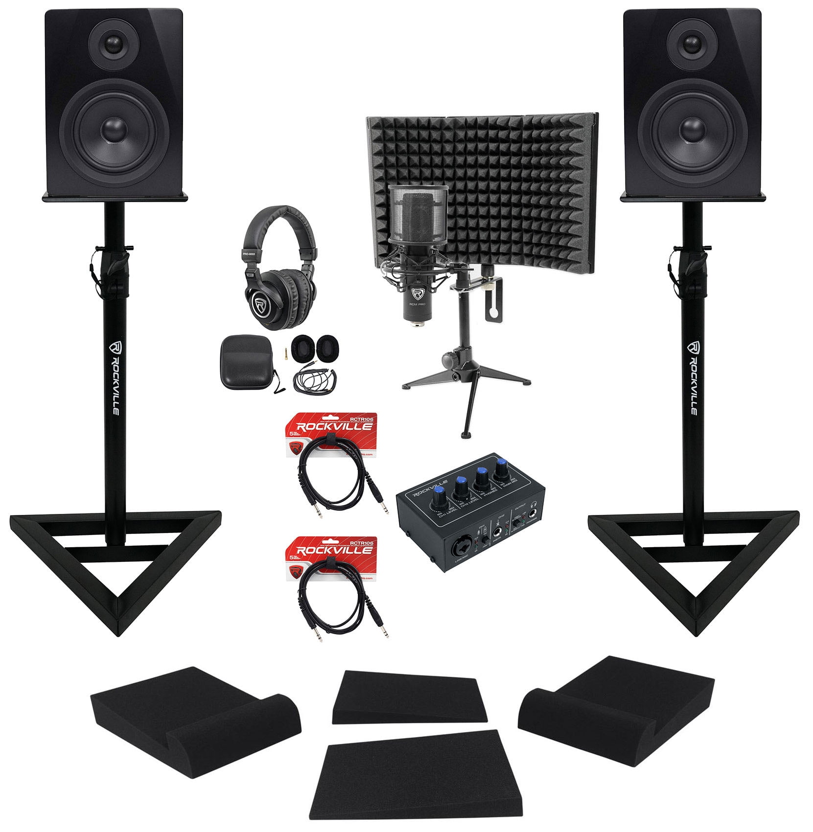 Rockville Studio Recording Kit w/Interface+Monitors+Stands+Mic ...