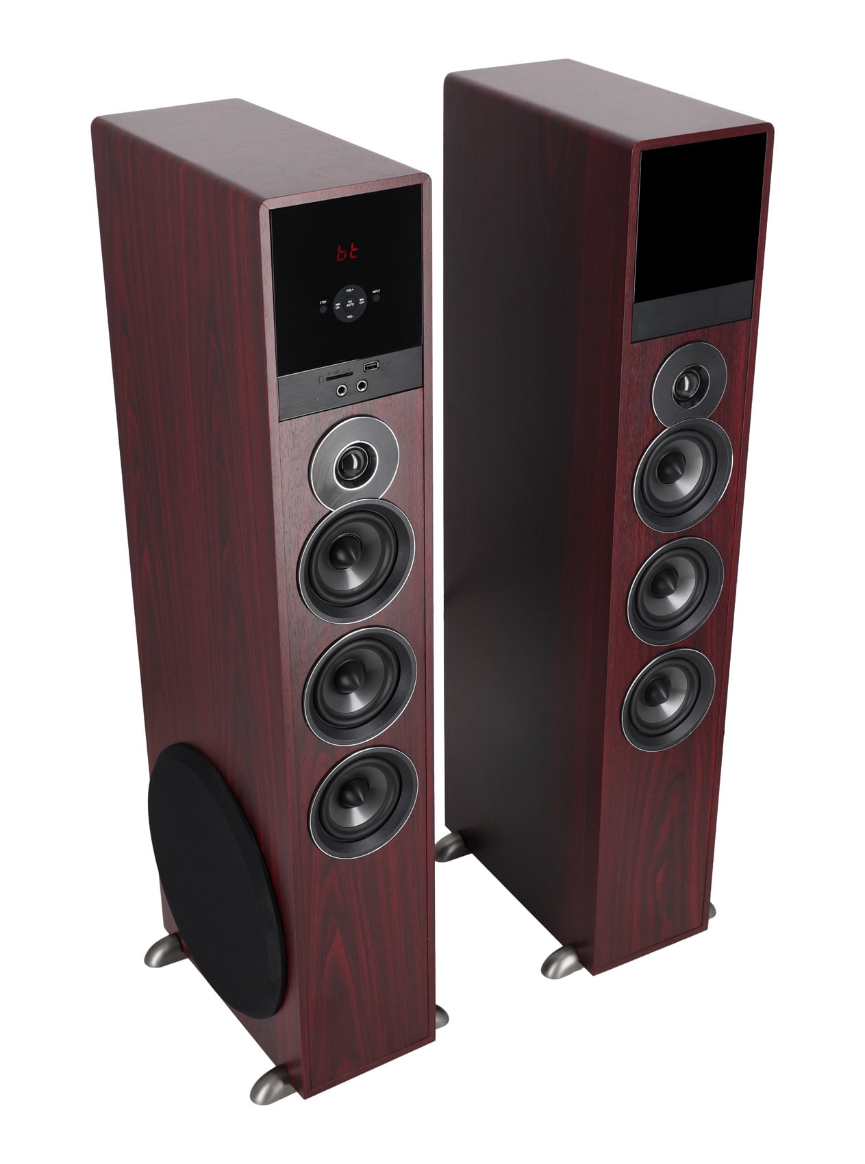 "Rockville TM150C Powered Tower Speakers, Bluetooth, USB, 10"" Subs, Cherry" - Walmart.com