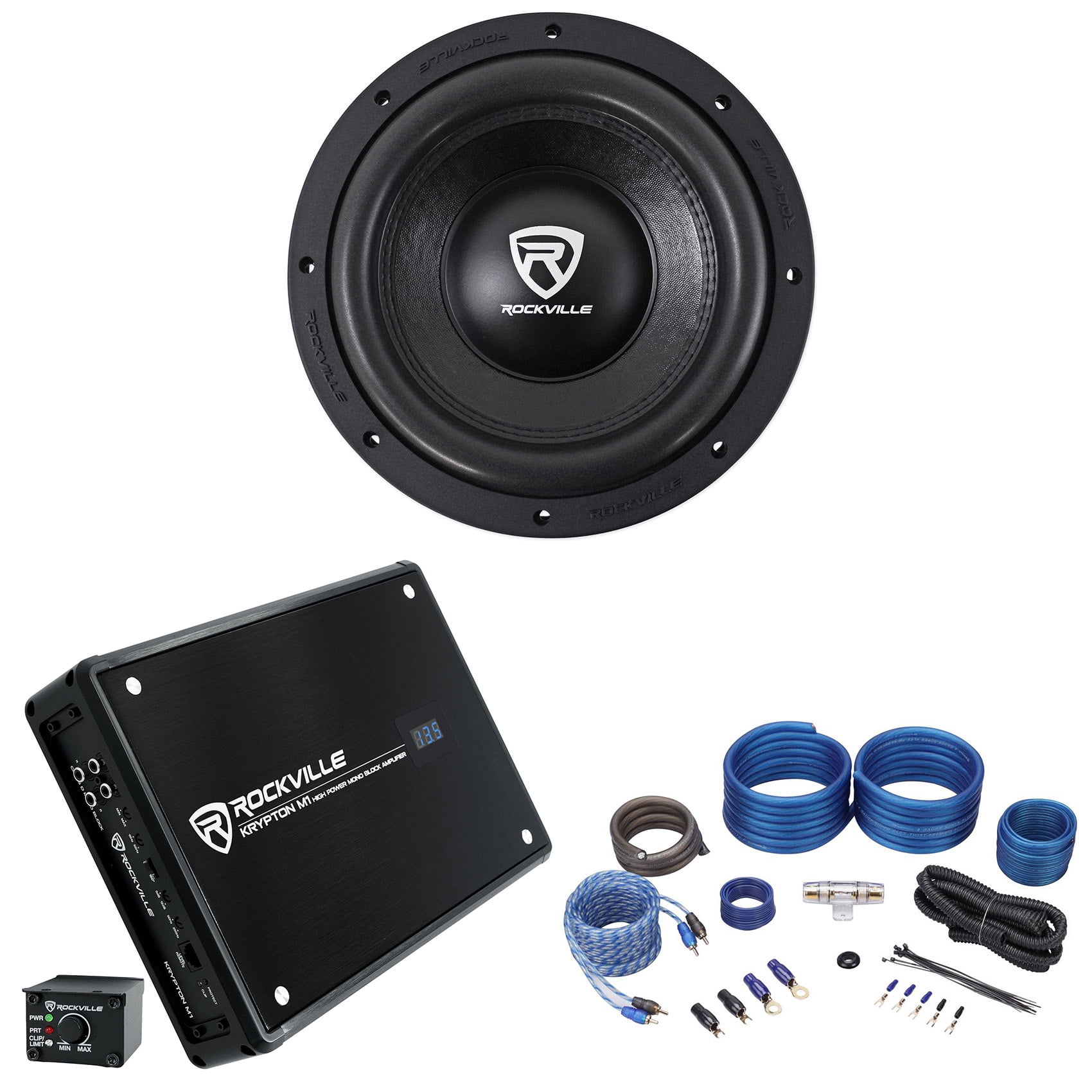 Rockville W10K6D2 V2 10" 2000 Watt Car Audio Subwoofer+Mono Amplifier ...