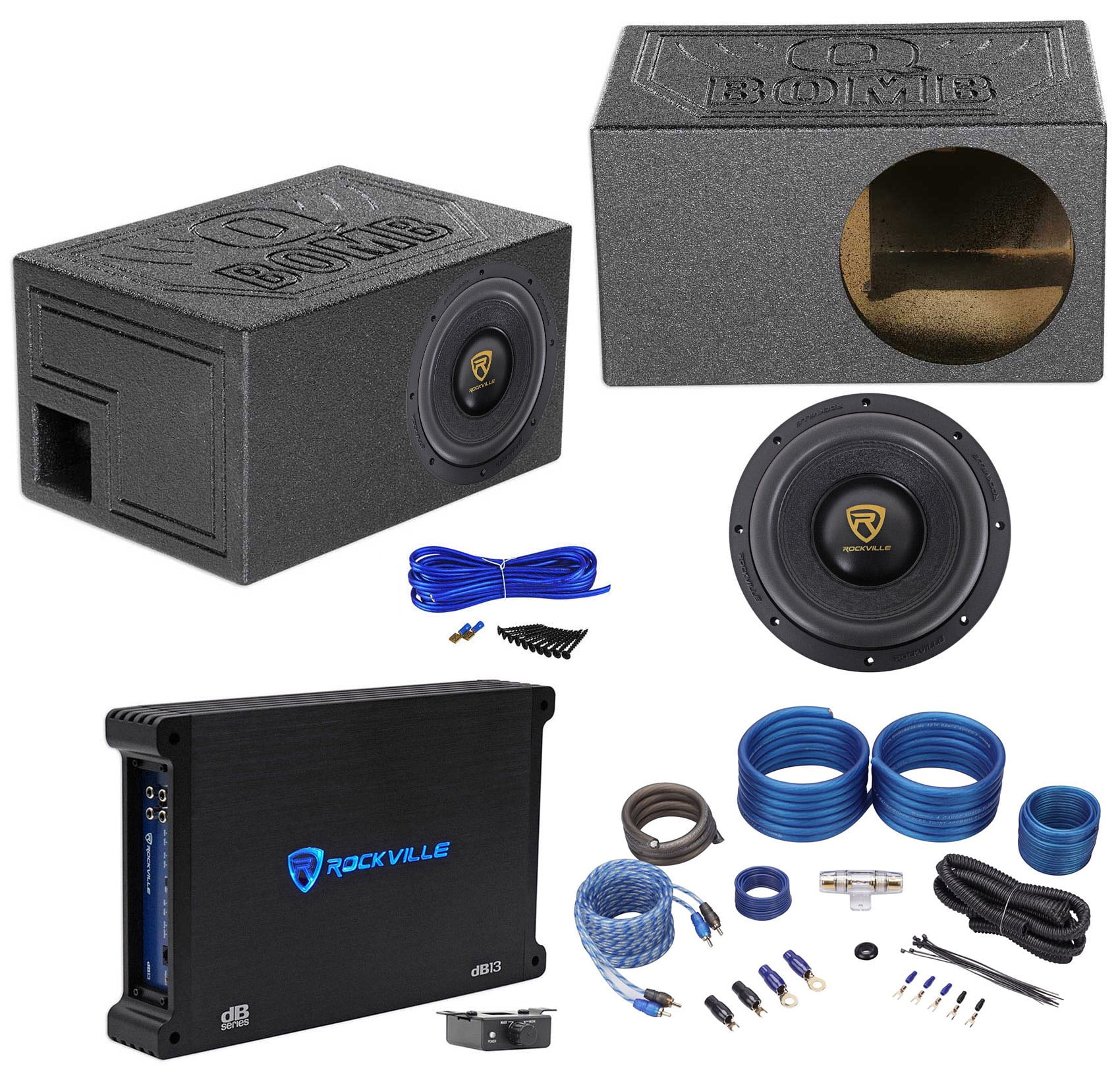 Rockville W10K9D4 10" 3200 w Car Subwoofer+Sealed Sub Box+Mono ...
