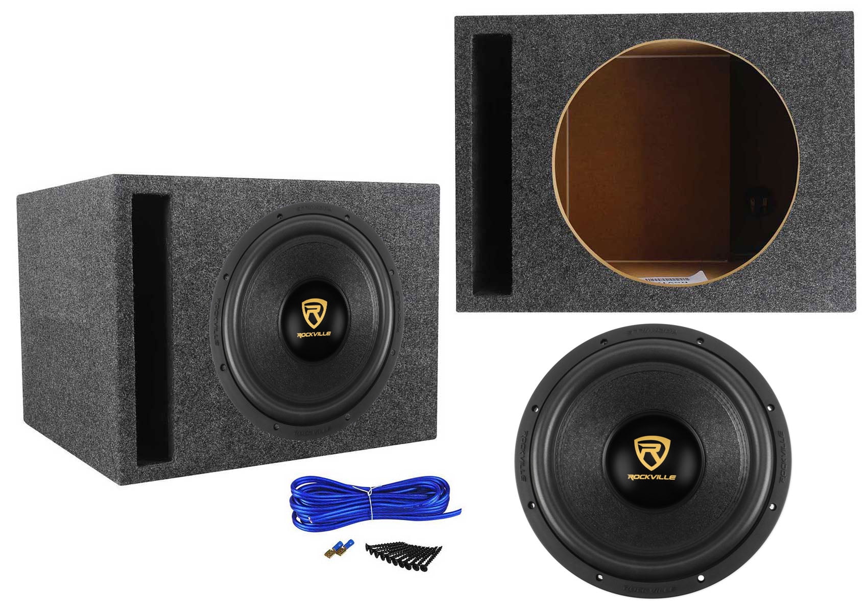 Rockville W12K9D4 12" 4000 Watt Car Audio Subwoofer + Vented Sub Box ...