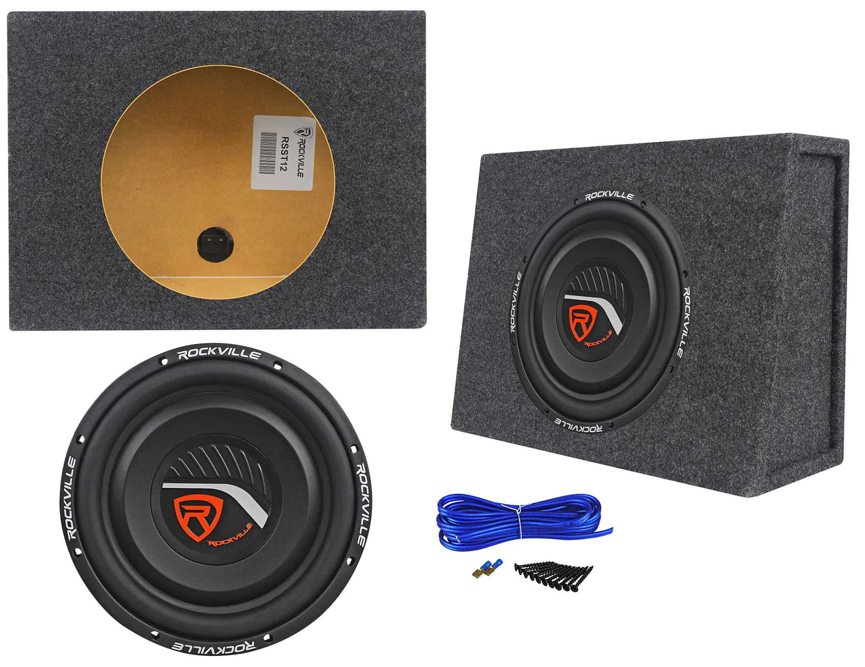 Rockville W12T4S2 12" Shallow Mount 1400w Car Subwoofer+Sealed Sub Box ...