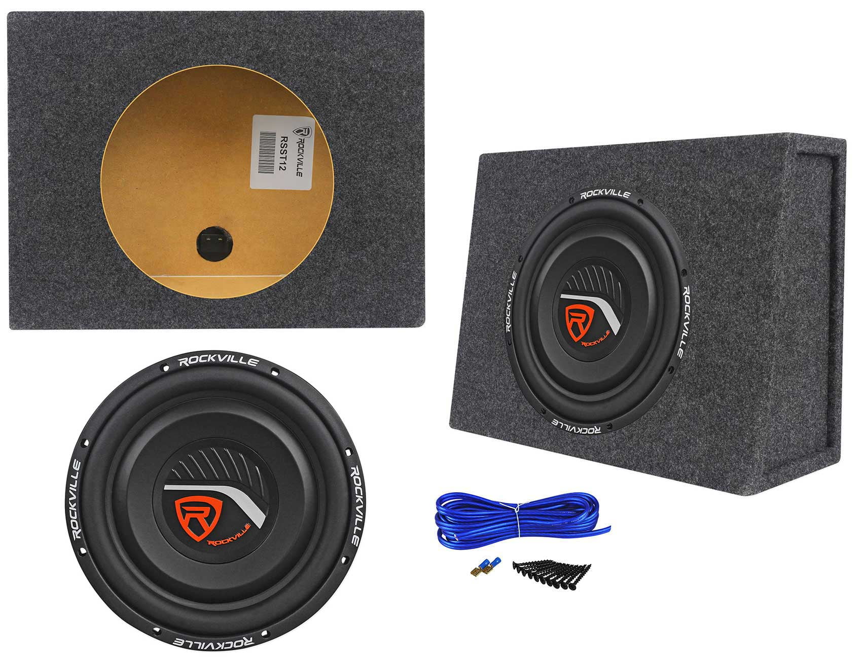 Rockville W12T4S4 12" Shallow Mount 1400w Car Subwoofer+Sealed Sub Box ...