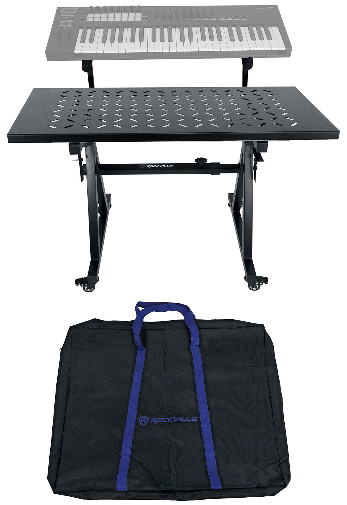 Rockville Z45W Z-Style 2-Tier Keyboard Stand+Wheels+Shelf to Turn Into ...