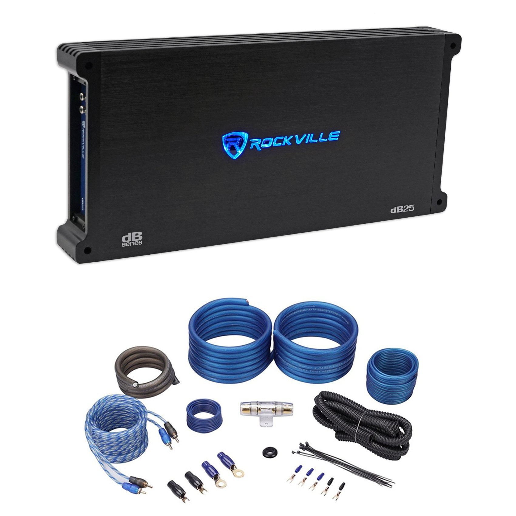 Rockville dB25 2800 Watt/700w RMS 2 Channel Car Amplifier+Amp Kit Loud ...