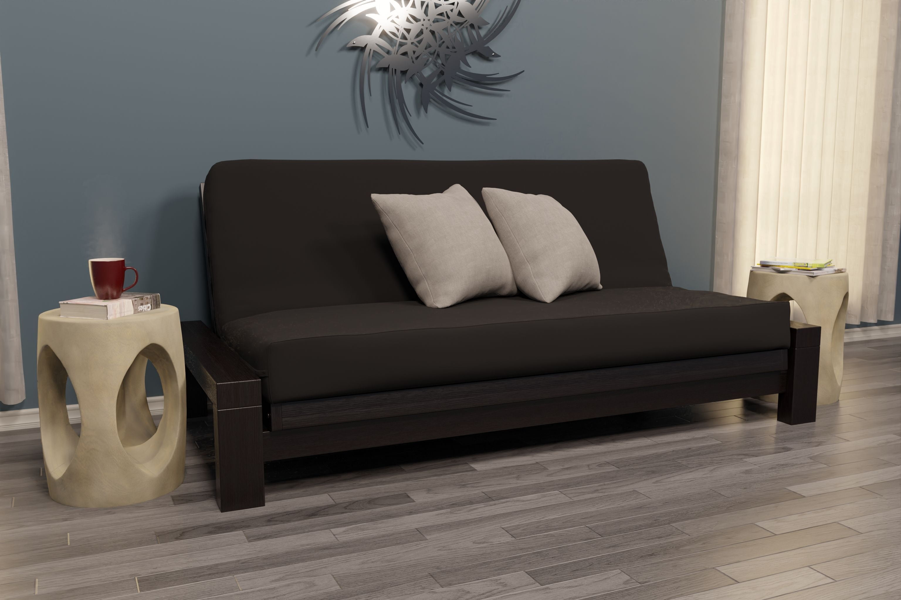 Rockwell Wood Full Size Futon Package with Merlin Mattress, Cover and ...