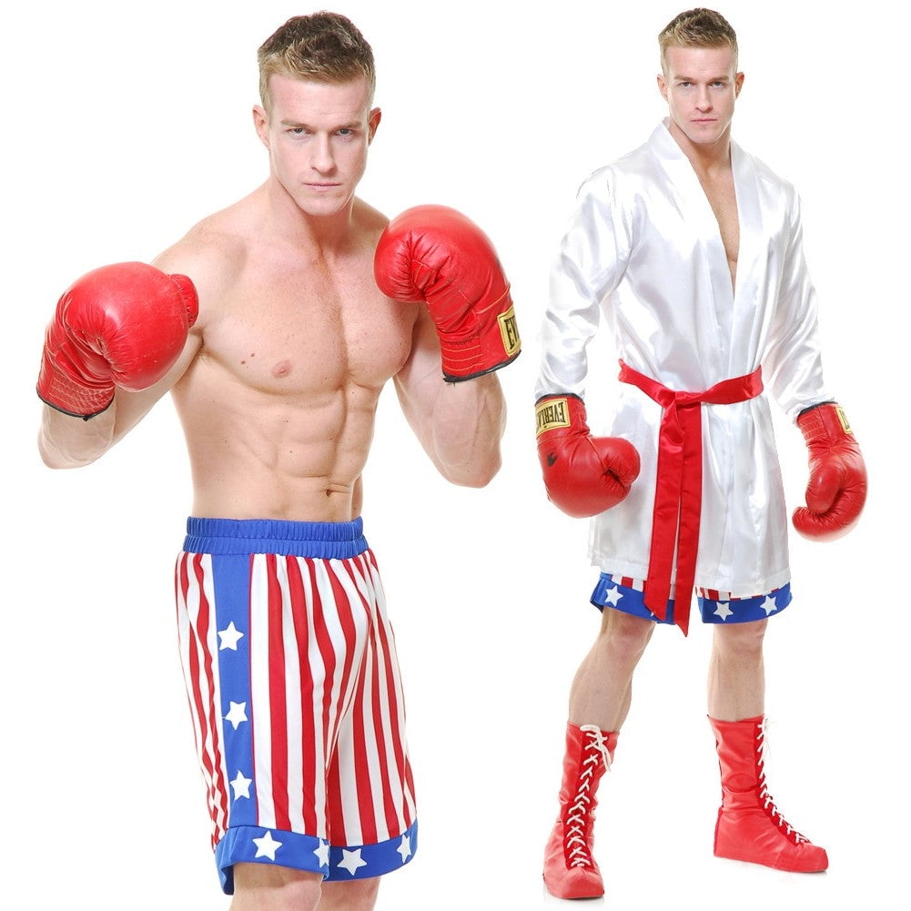 Rocky Balboa Adult Costume American Flag Shorts Robe Movie Apollo Creed ...
