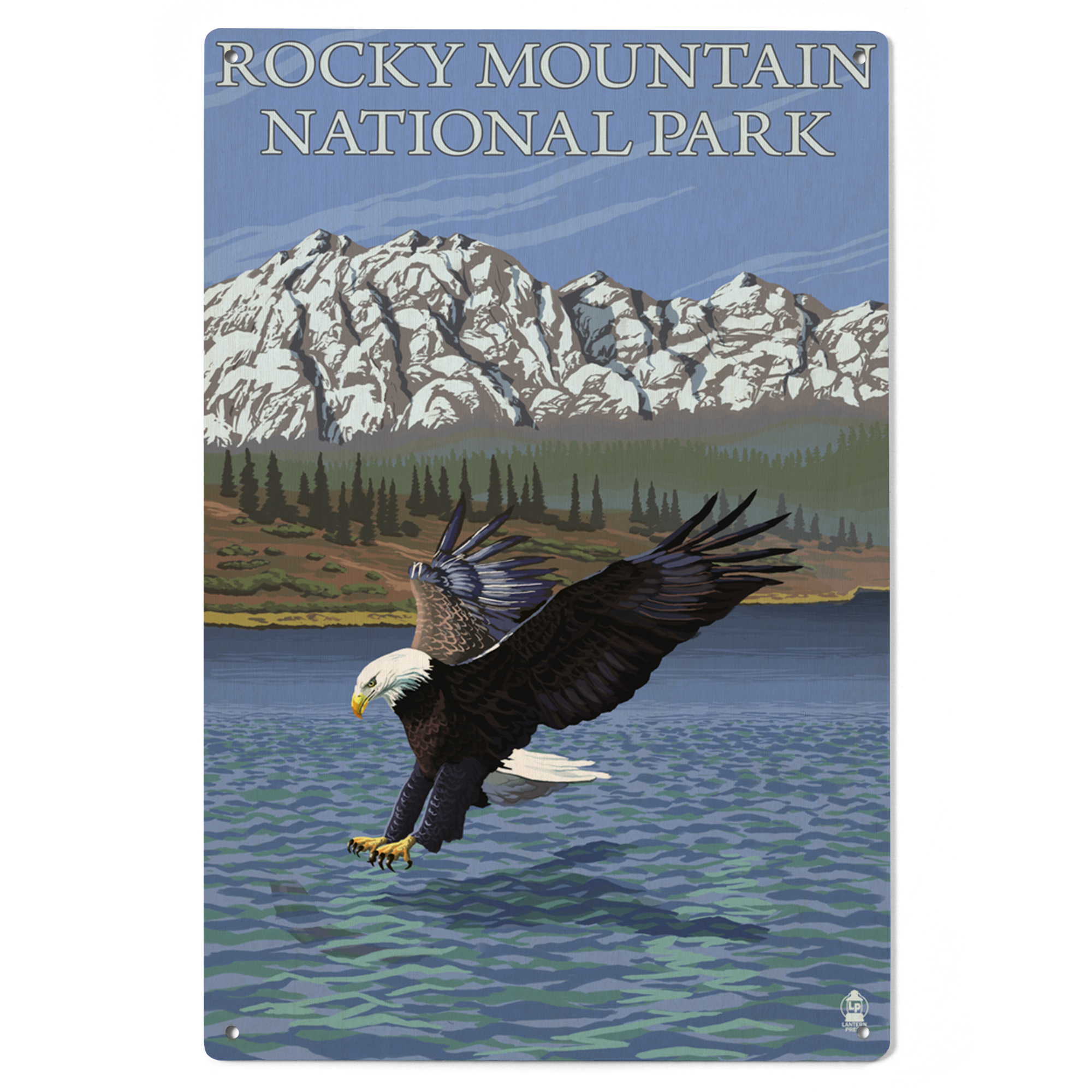 Rocky Mountain National Park, CO, Eagle Fishing Birch Wood Wall Sign ...