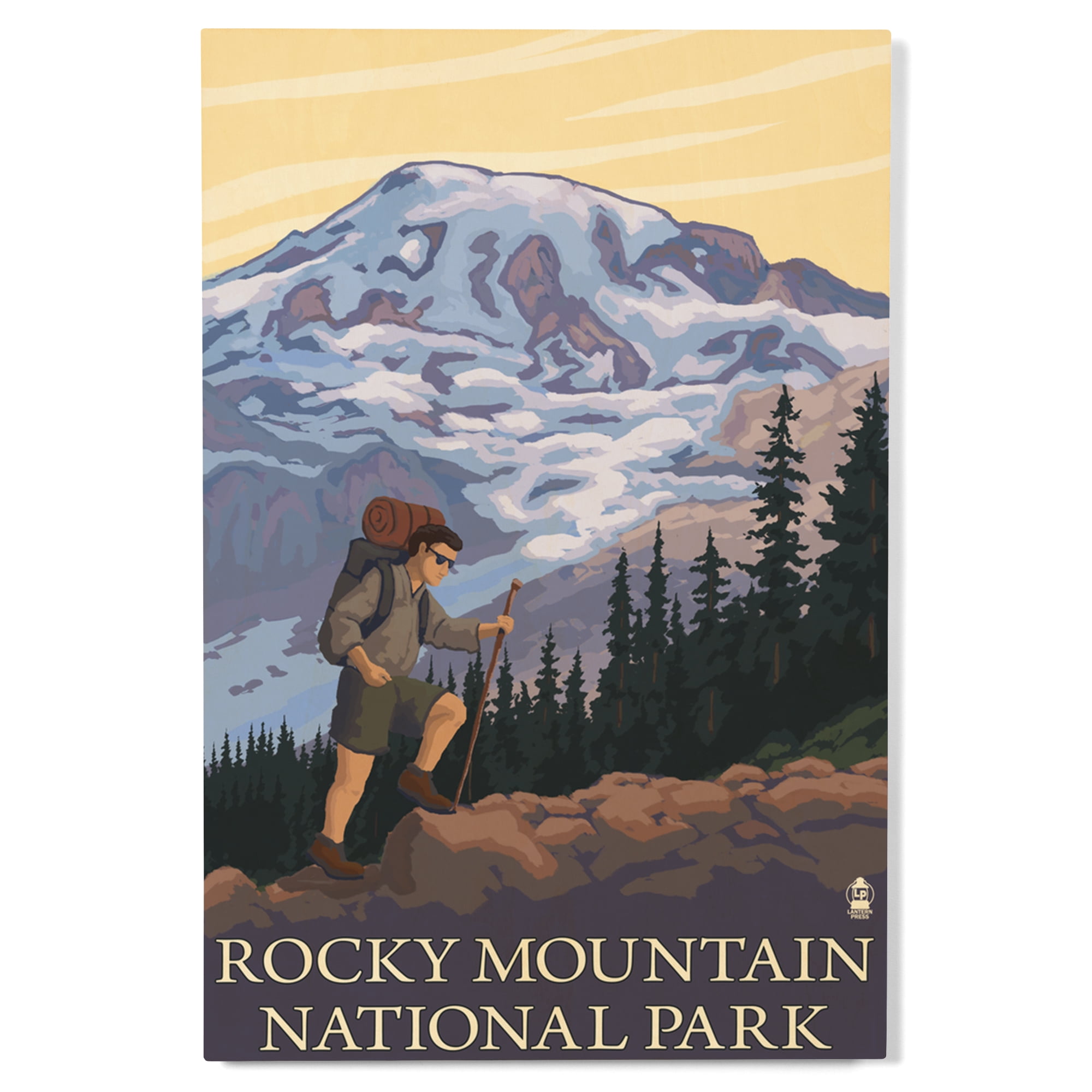 Rocky Mountain National Park, CO, Hiker Birch Wood Wall Sign (12x18 ...