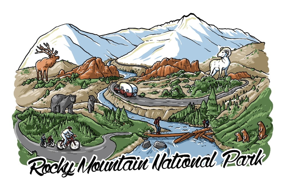 Rocky Mountain National Park, Colorado, Line Drawing (12x18 Wall Art ...
