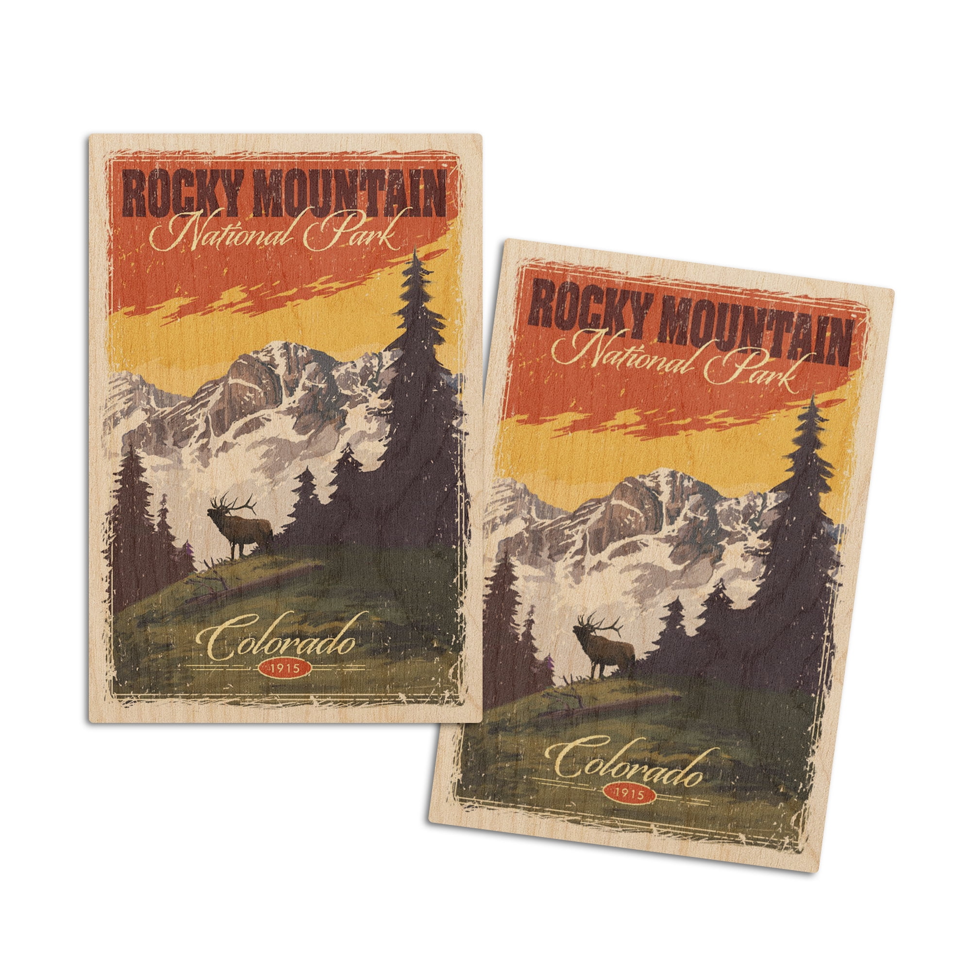 Rocky Mountain National Park, Mountain View and Elk, Distressed (4x6 ...