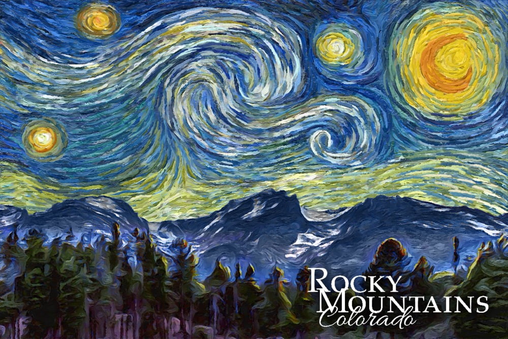 Rocky Mountains, Colorado, Starry Night (36x54 Giclee Gallery Art Print ...