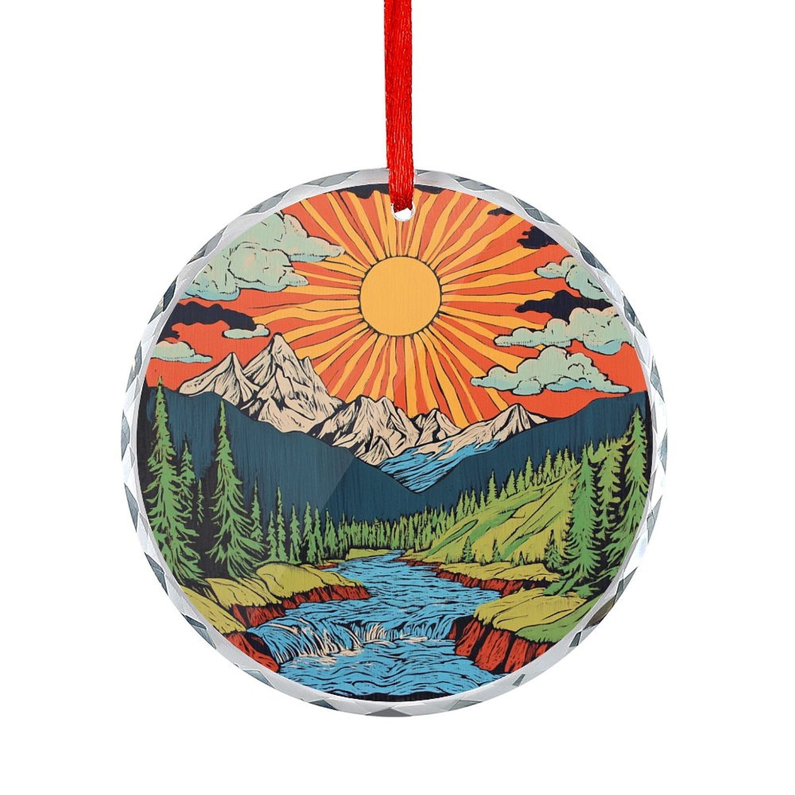 Rocky Mountains with Sun And Clouds Ornament Nature Landscape Christmas ...