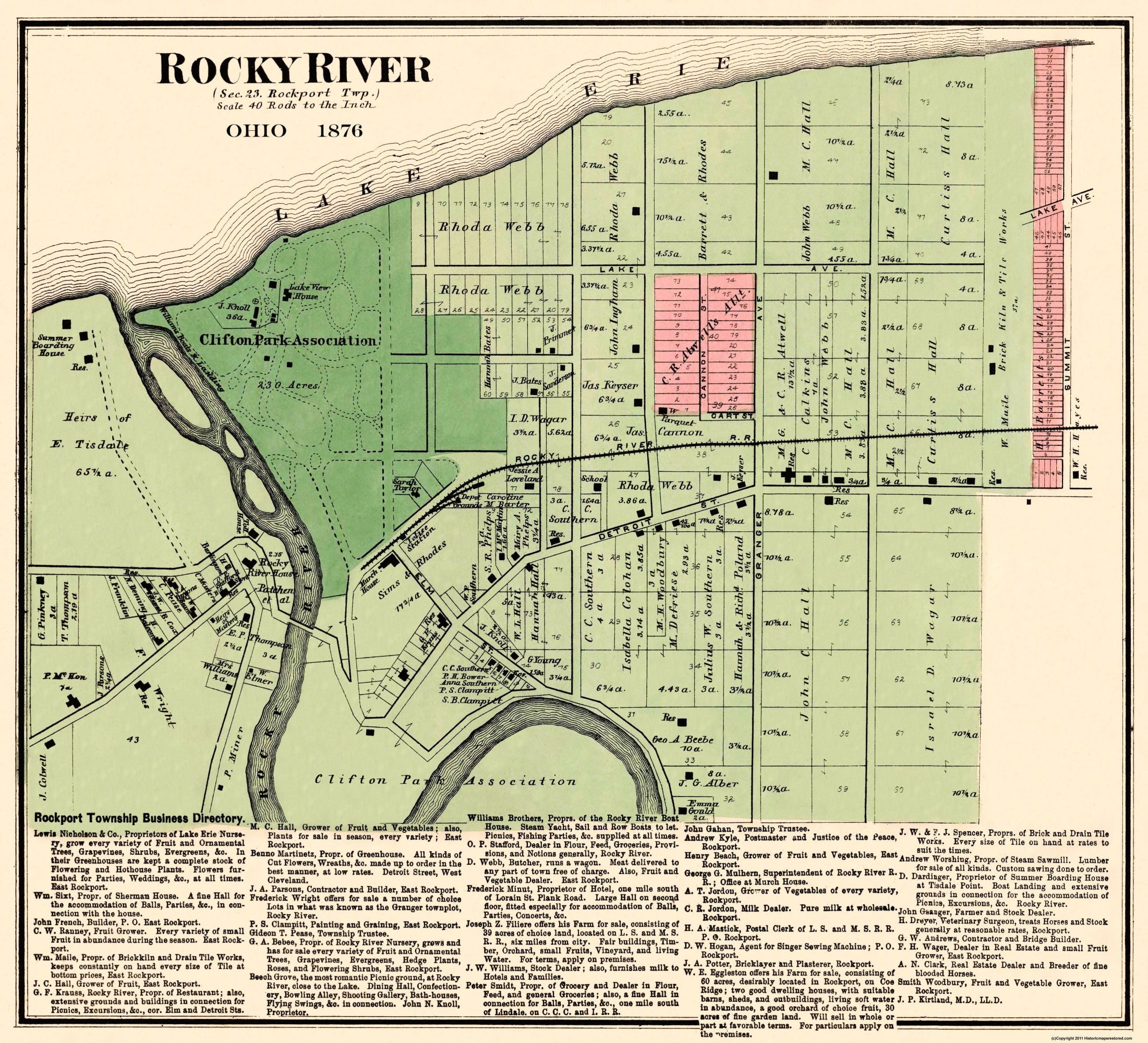 Historic City Map - Rocky River Ohio - Titus 1876 - 25.31 x 23 ...