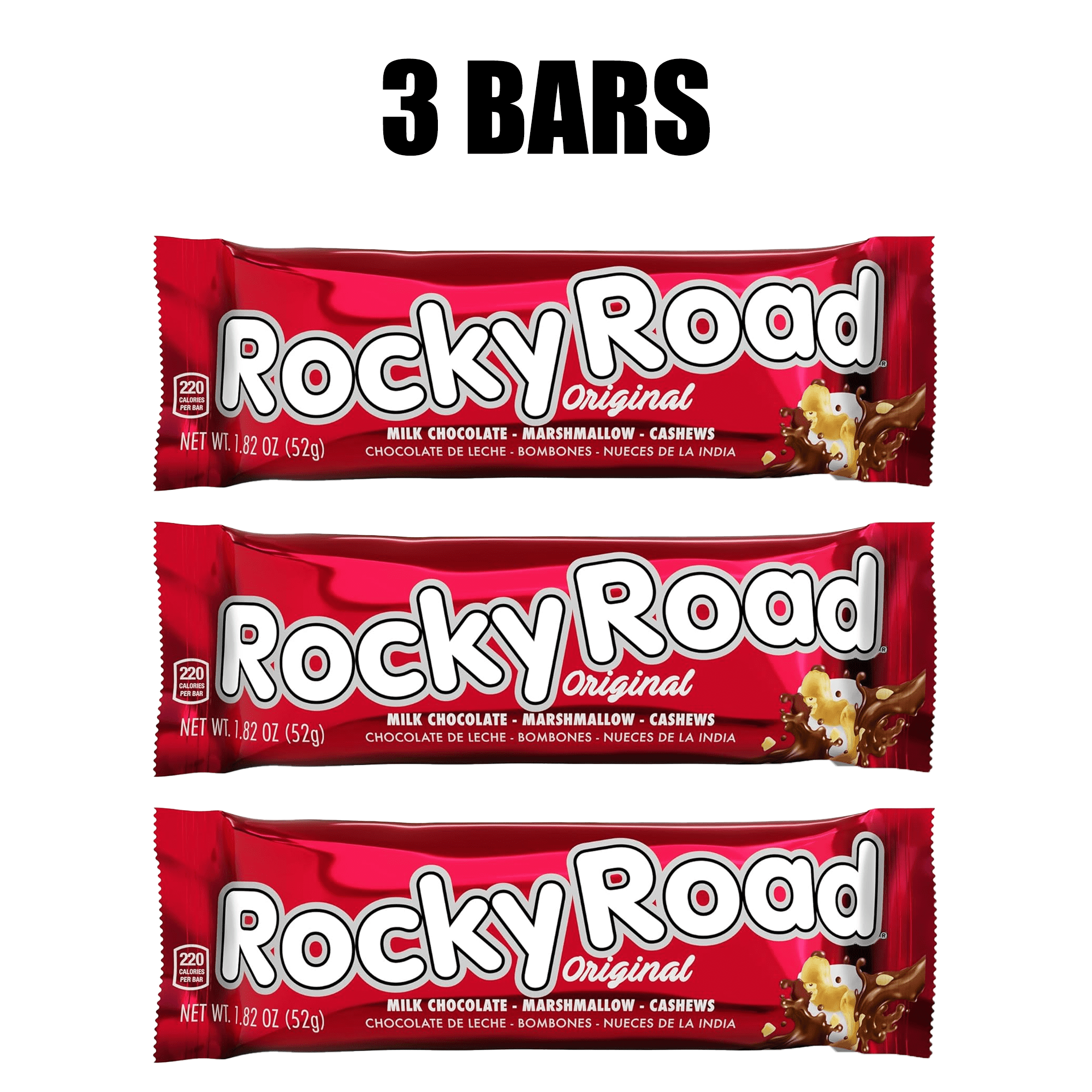 Rocky Road Bar, Milk Chocolate Coated Marshmallow with Cashews, 1.8 Oz ...