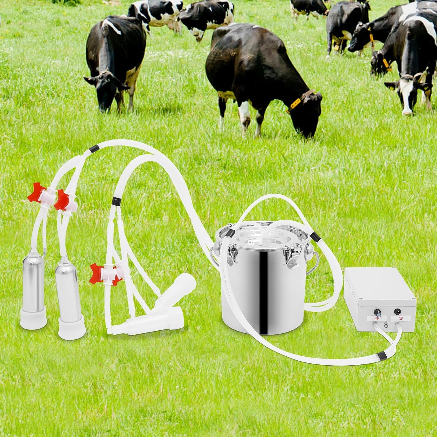 RocoReny 5L Cow Milking Machine w/Food Grade Stainless Steel Milk ...