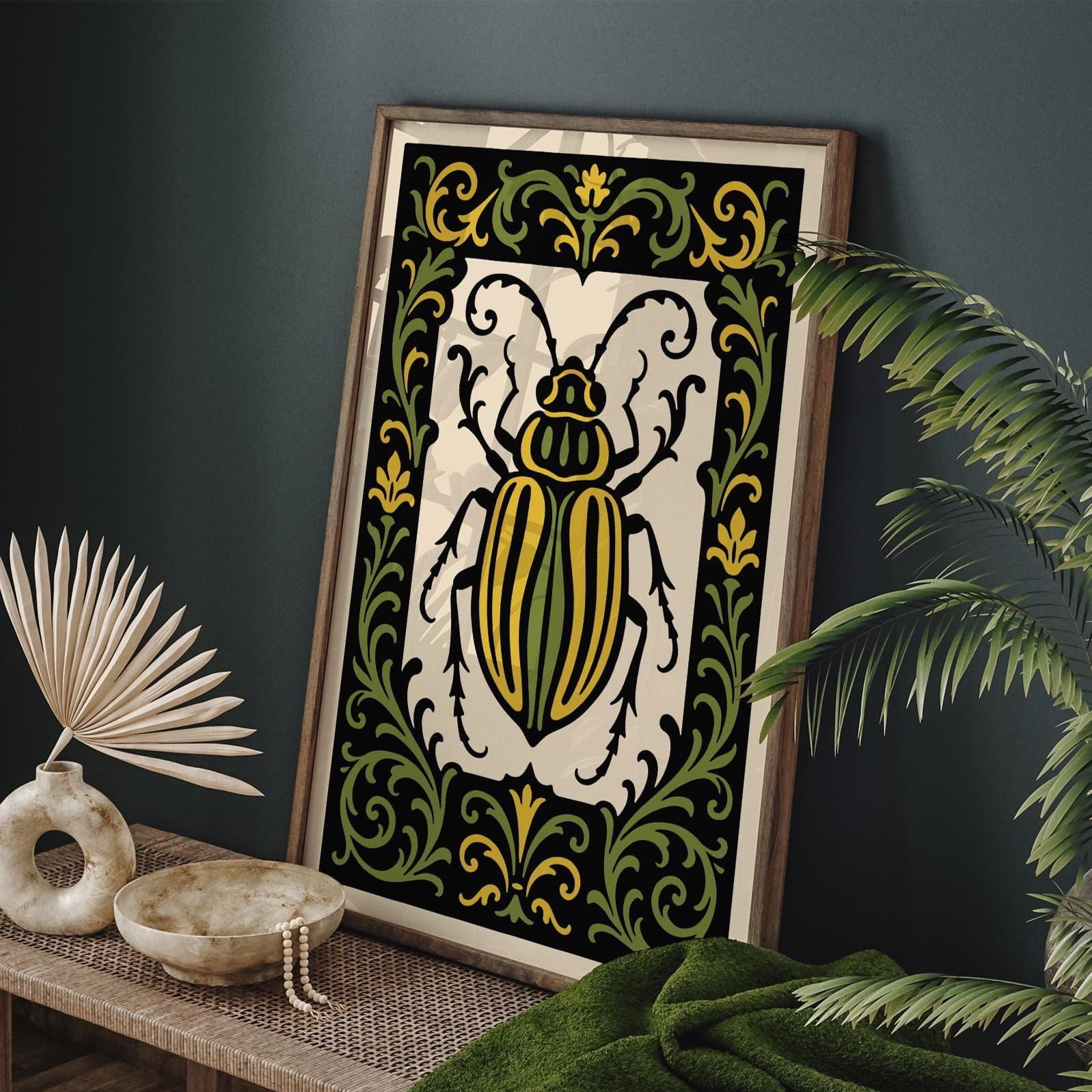 Rococo Bug Floral Art Print: Vintage Botanical Insect Poster UNFRAMED ...