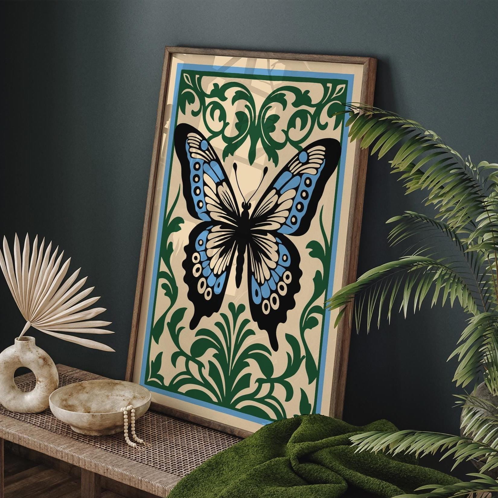 Rococo Butterfly Art Print: Botanical Folk Style, Farmhouse Decor ...