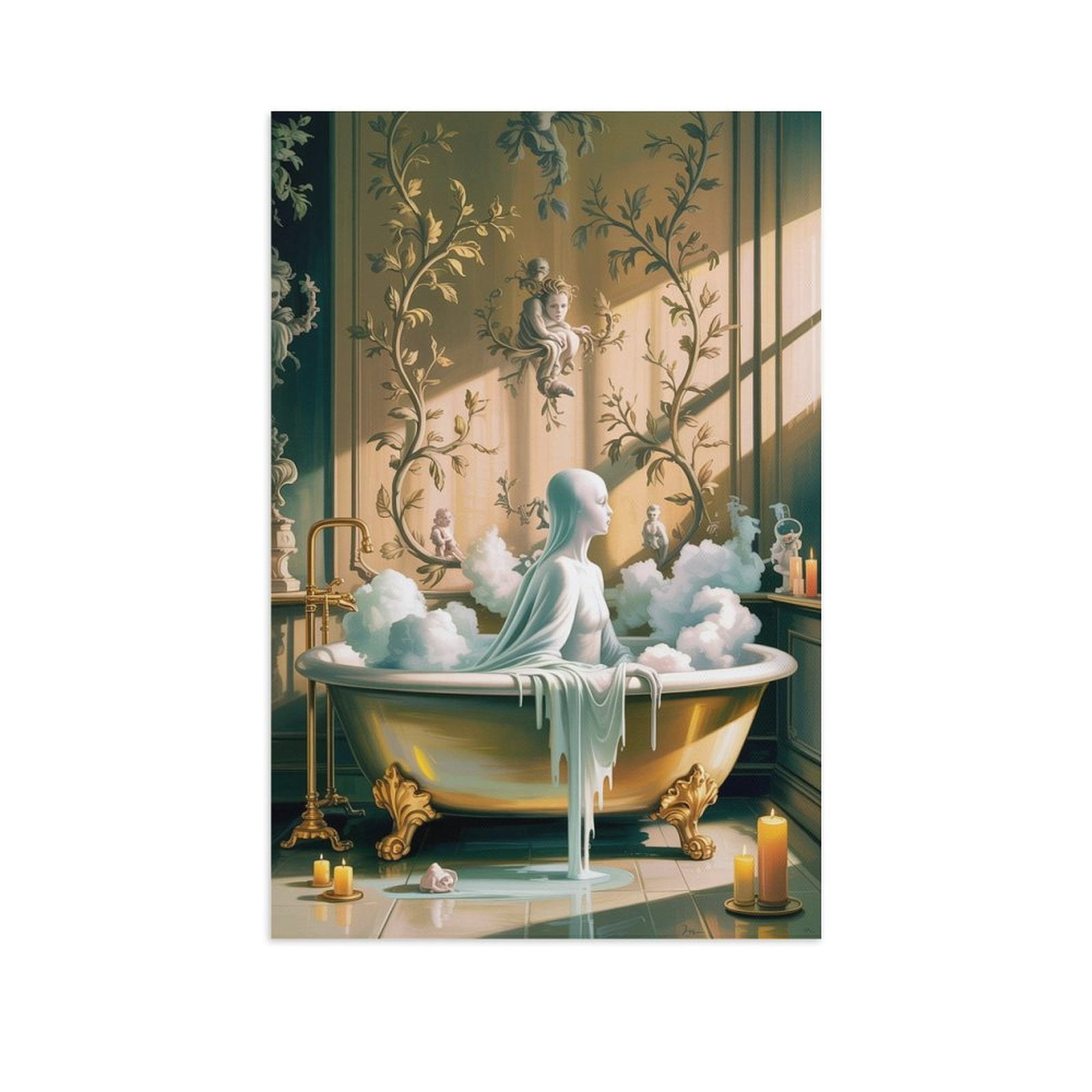 Rococo Ghost Bath Art Vintage Oil Painting White Sheet Ghost in Antique ...