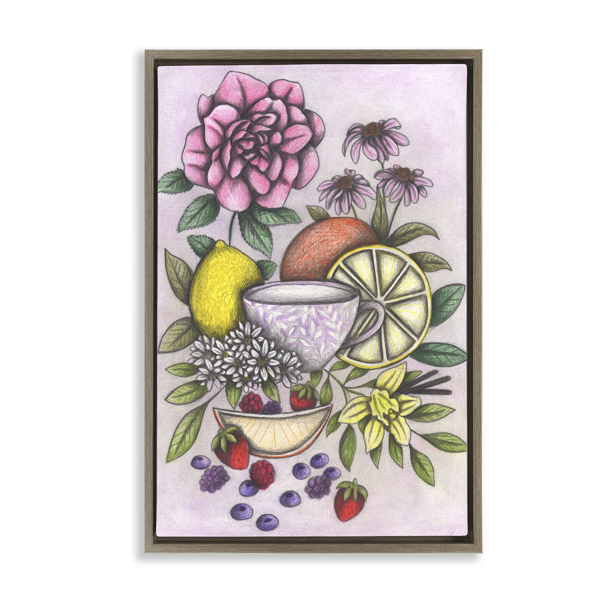 Rococo Tea with Fruits Brown Framed Floater Canvas Wall Art, design by ...