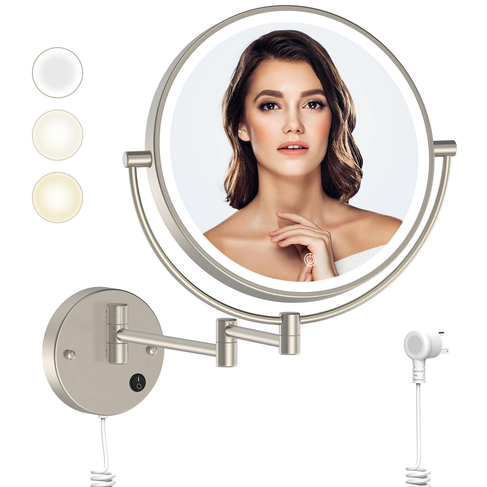 Rocollos 8" Plug-in Wall Mounted Lighted Makeup Mirror 1X/10X ...