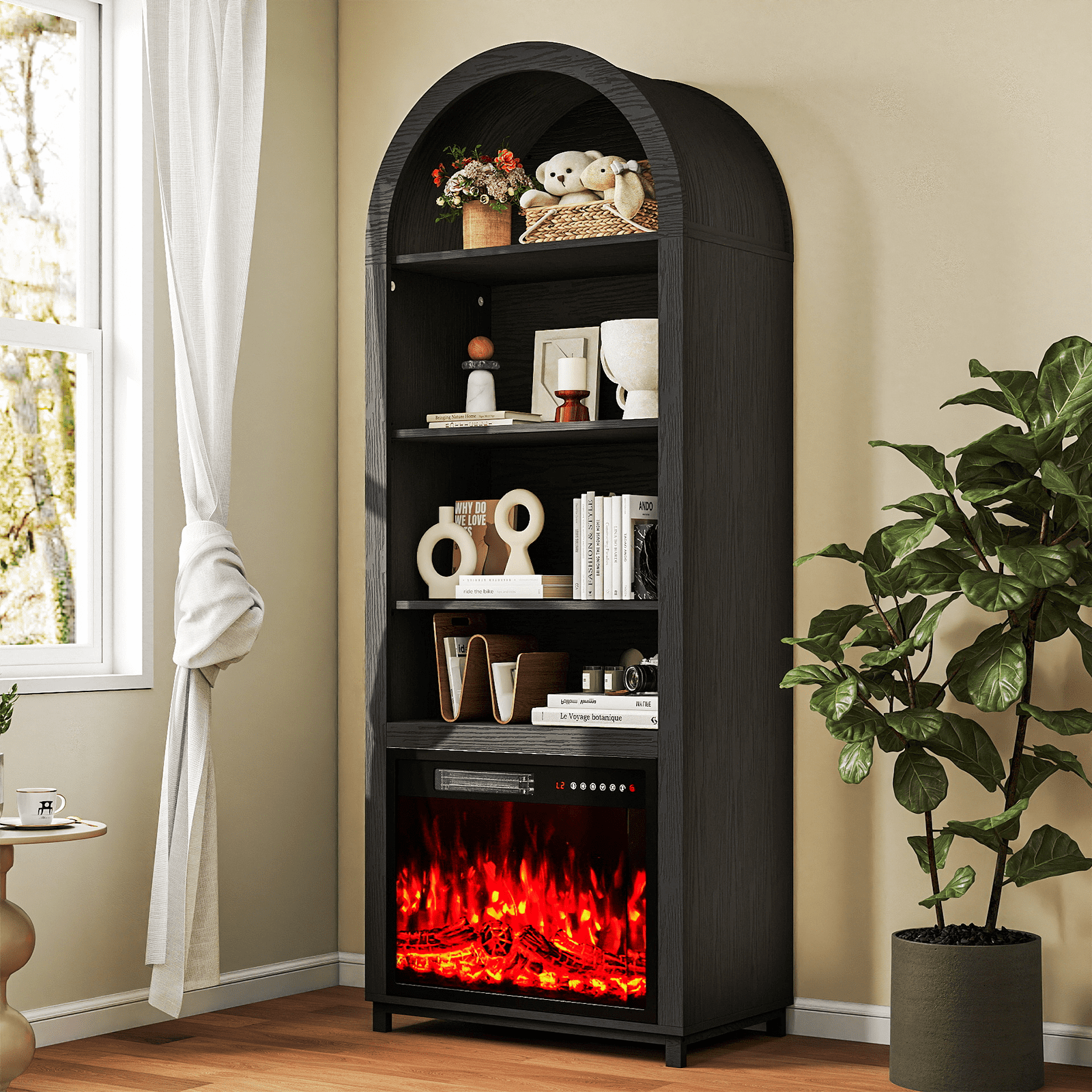 Rocyis 71" Arched 2-in-1 Cabinet with Electric Fireplace - Wooden ...