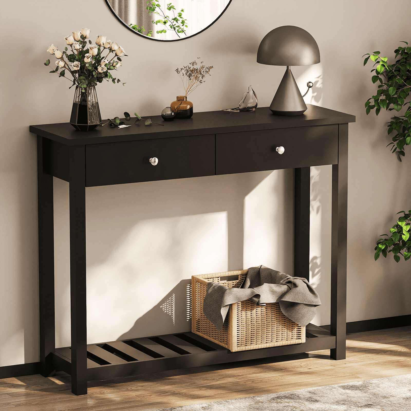 Rocyis Console Table with 2 Drawers, 40" Modern Narrow Hallway Table ...