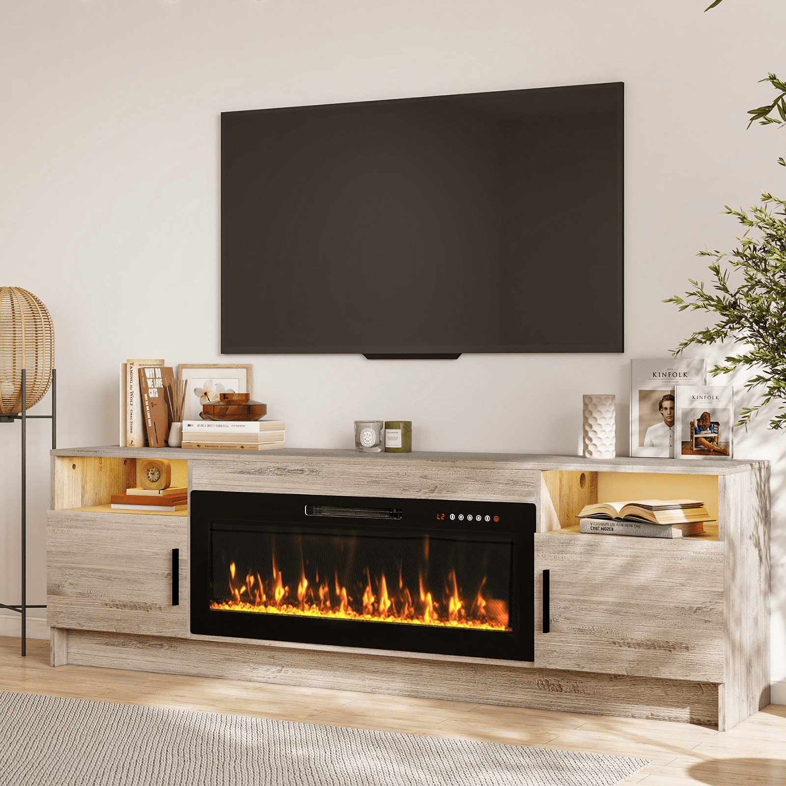 Rocyis Electric Fireplace TV Stand-70 inch TV Stand with 36" Electric ...