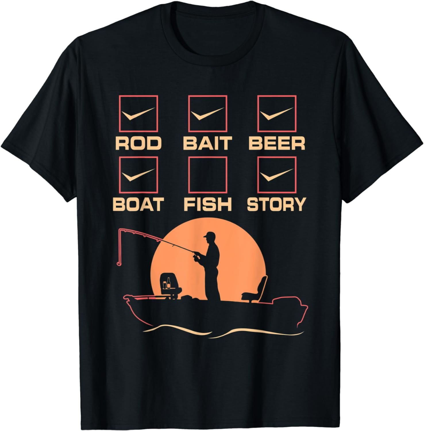 Rod Bait Beer Boat No Fish Story Fishing T-Shirt - Walmart.com