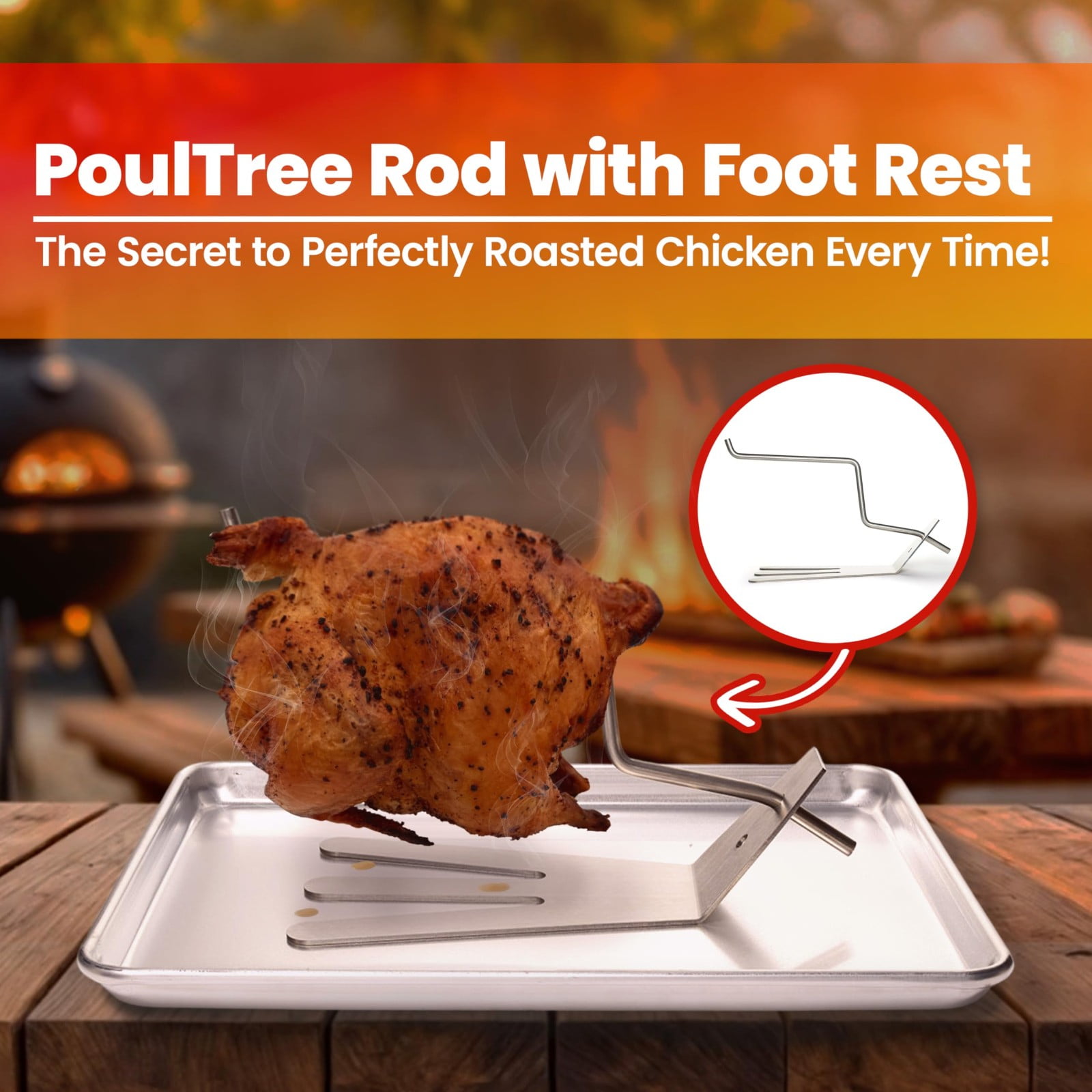 Rod & Foot Rest Roaster – Chicken Roasting Rod For Meat & Skin – For ...