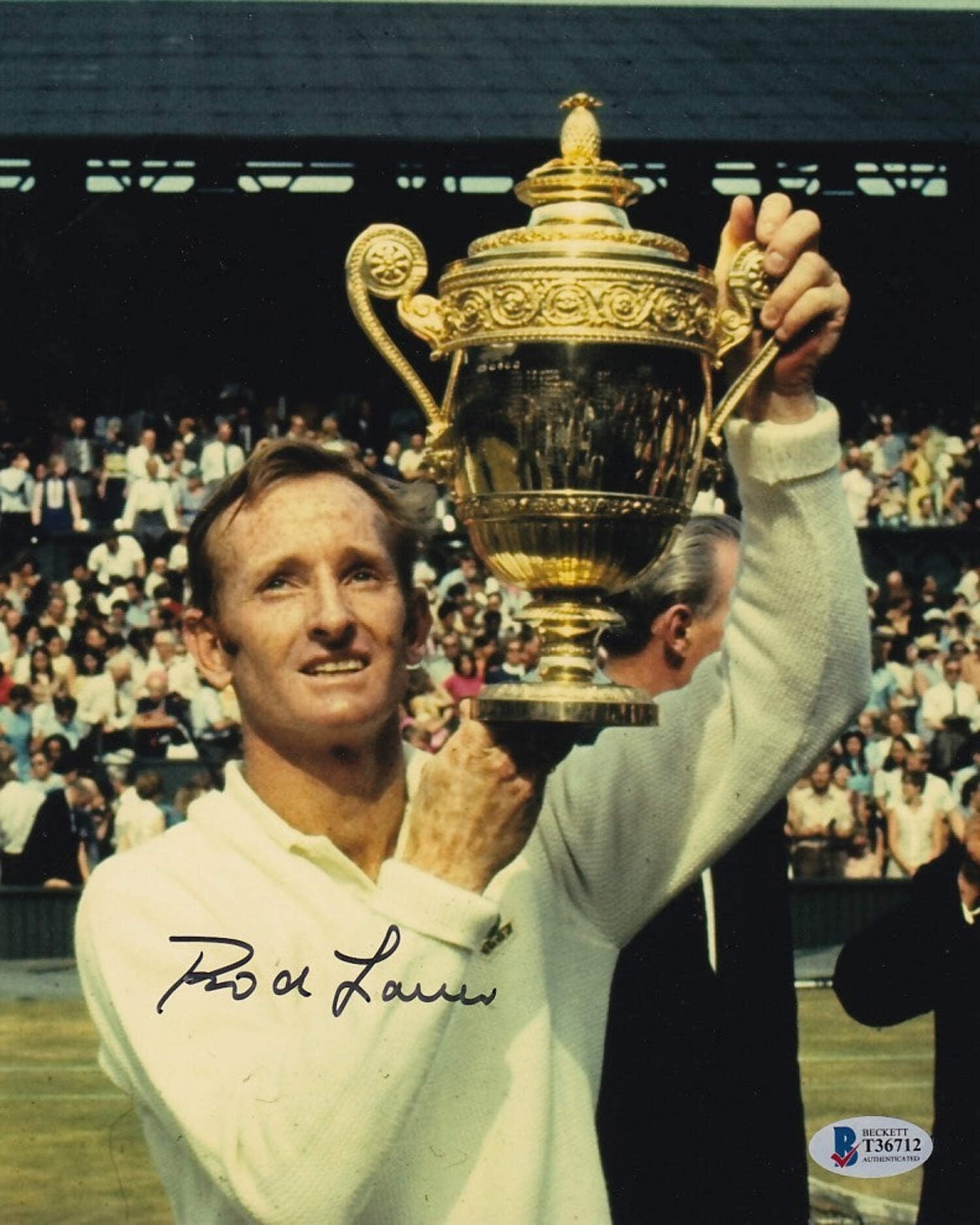 Rod Laver autographed 1969 Wimbledon 8x10 photo with trophy BAS ...