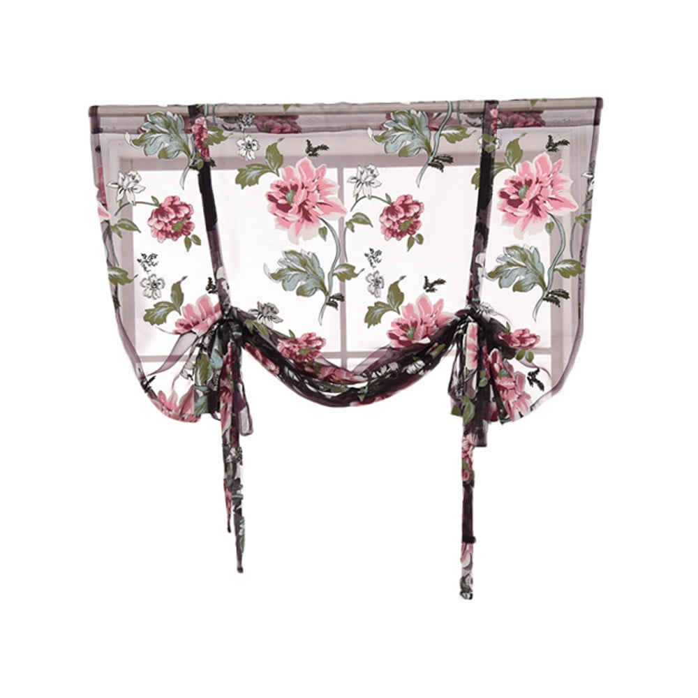 Rod Liftable Kitchen Bathroom Window Roman Curtain Floral Sheer Voile ...
