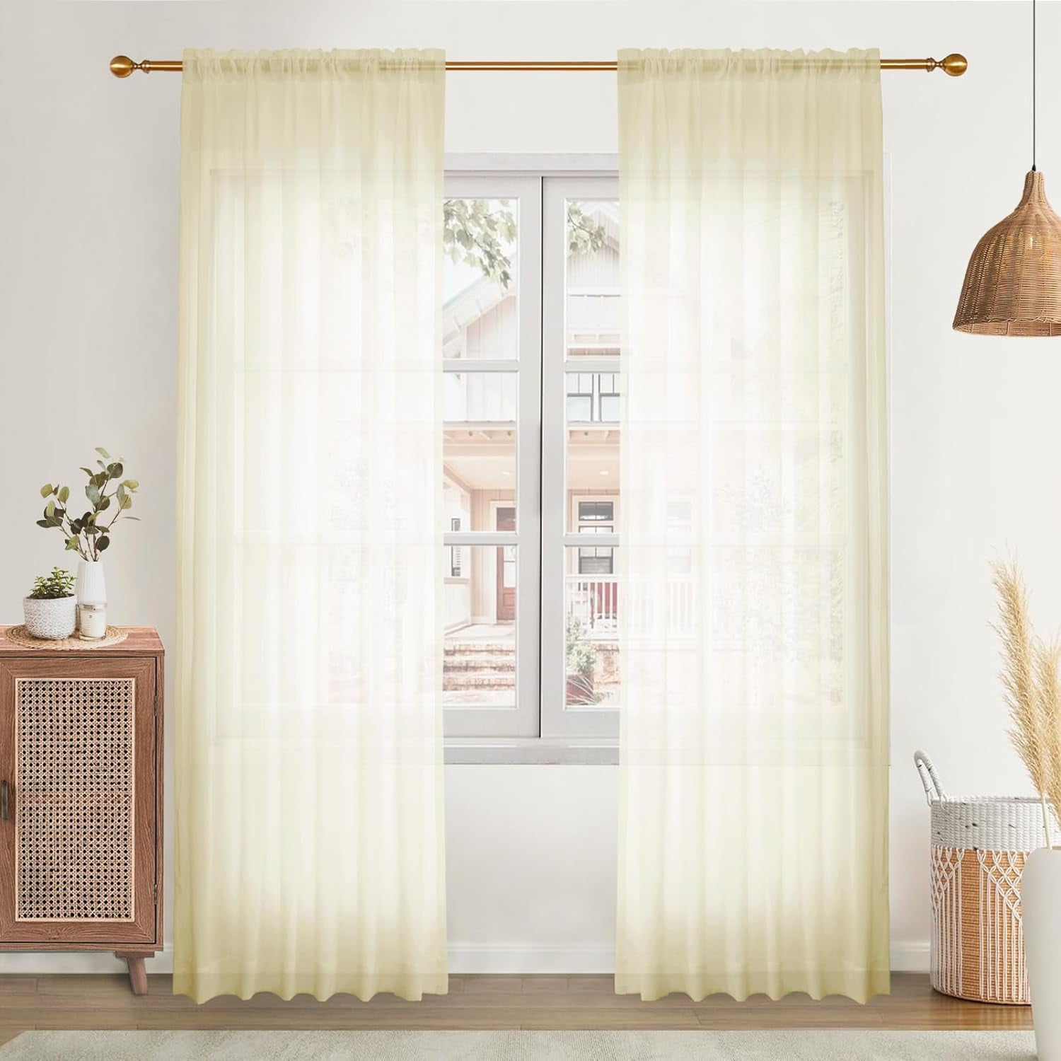 Rod Pocket Curtain 88 Inches Long Light Filtering Privacy Window ...