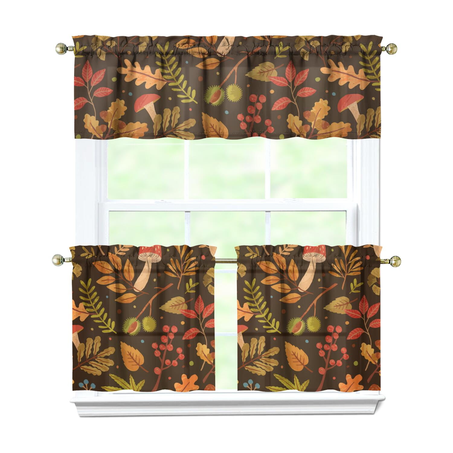 Rod Pocket Kitchen Curtain Set 3-Piece, 27.5x36 Inch Valance & Tier ...