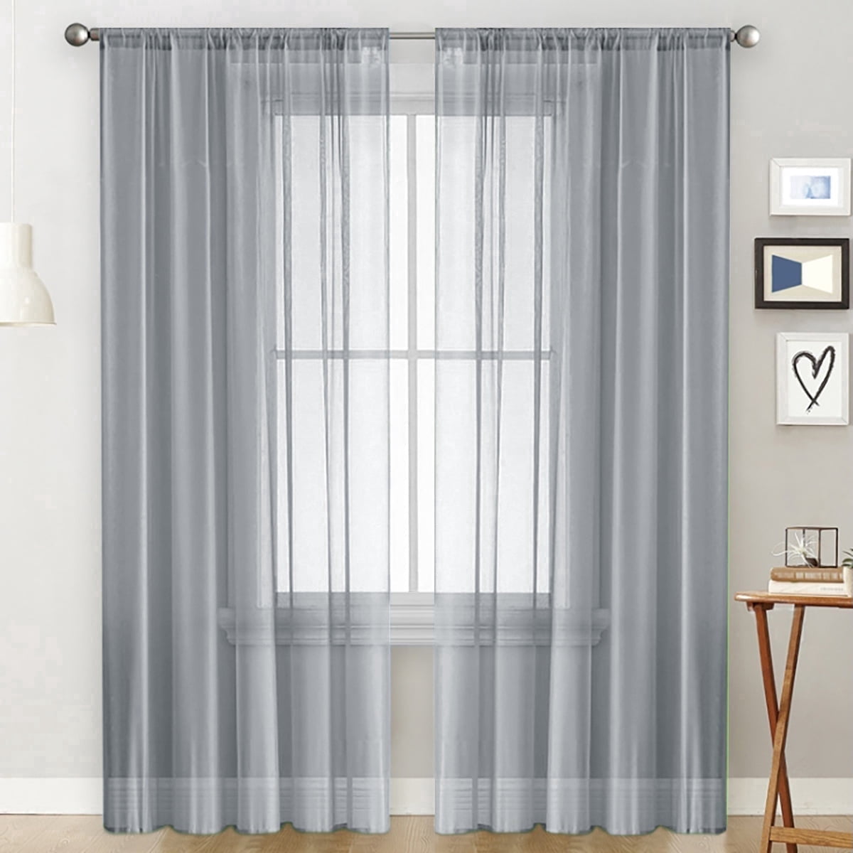 Rod Pocket Plain Sheer Curtains ‑Filtering Window Drapes- single panel ...