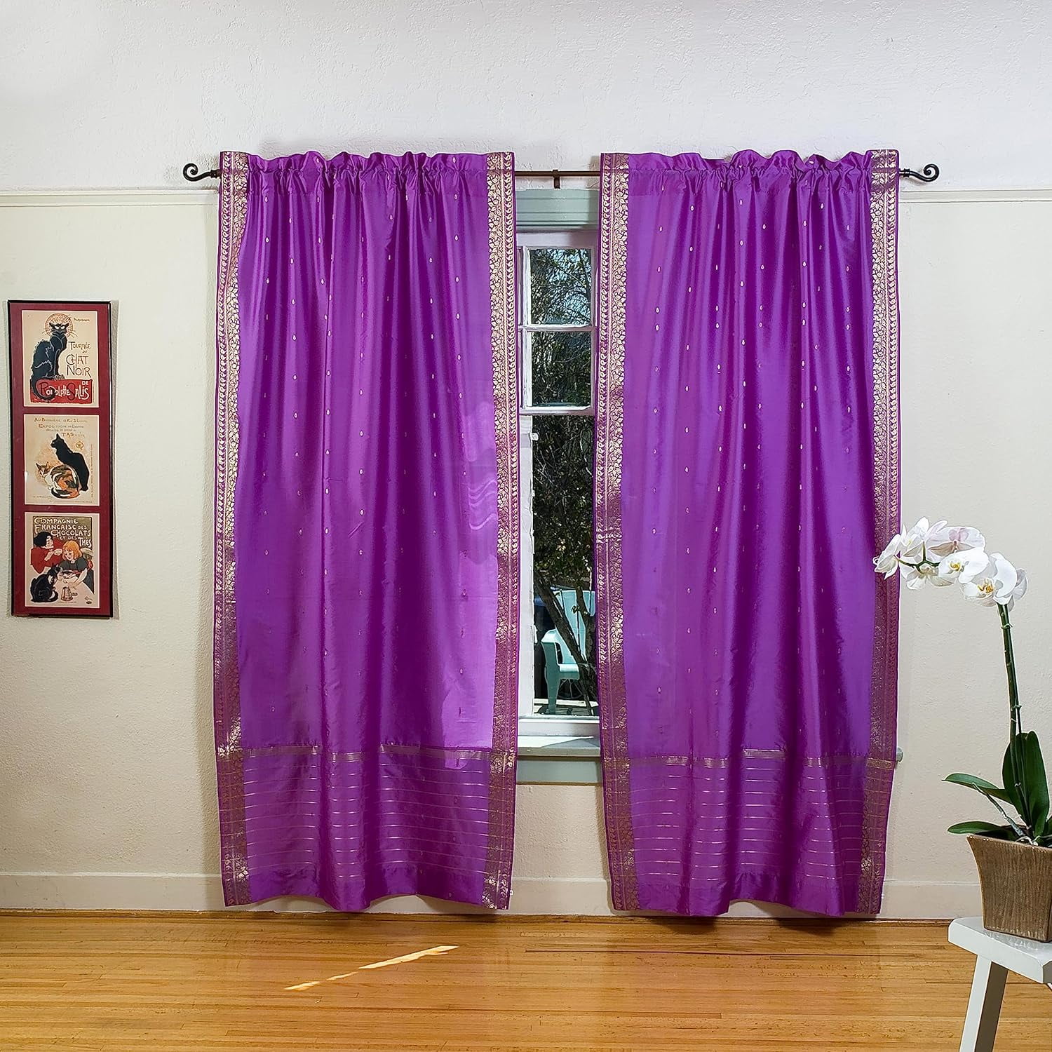 Rod Pocket Sheer Sari Curtains 43" W x 108" L matching tiebacks ...