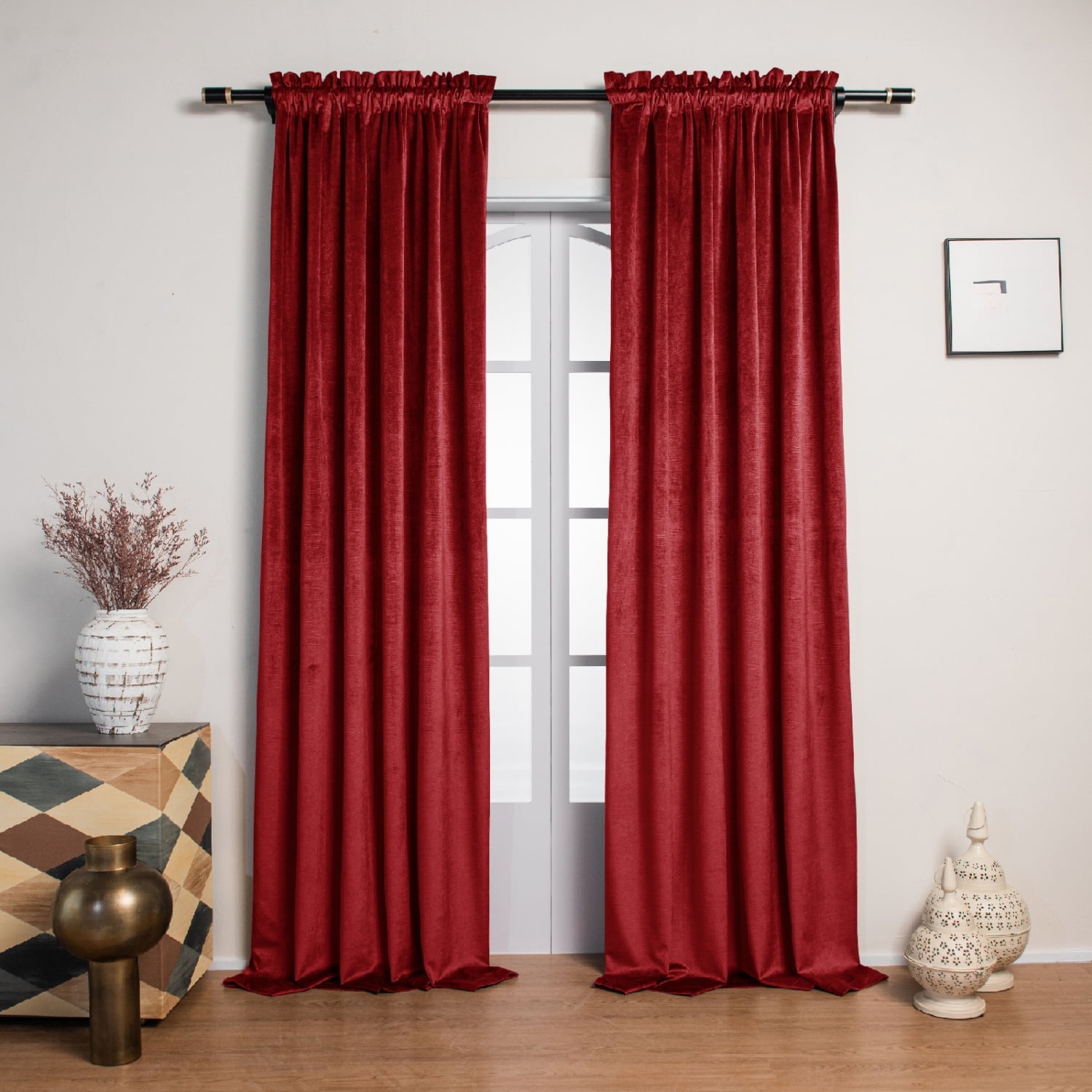 Rod Pocket Slubbed Velvet Curtains Luxurious Thermal Insulation ...