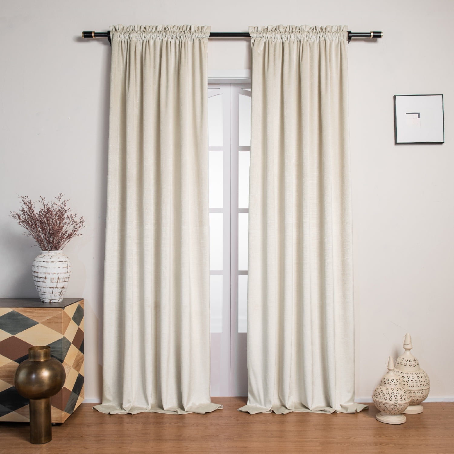 Rod Pocket Slubbed Velvet Curtains Luxurious Thermal Insulation ...