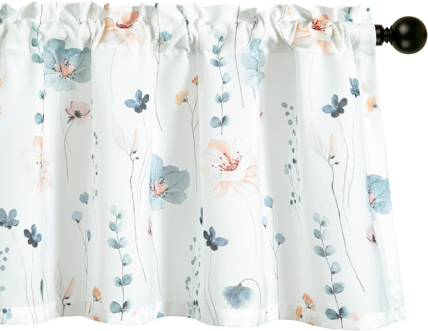 Rod Pocket Window Valances, 1 Panel Light Filtering Floral Drapes for ...