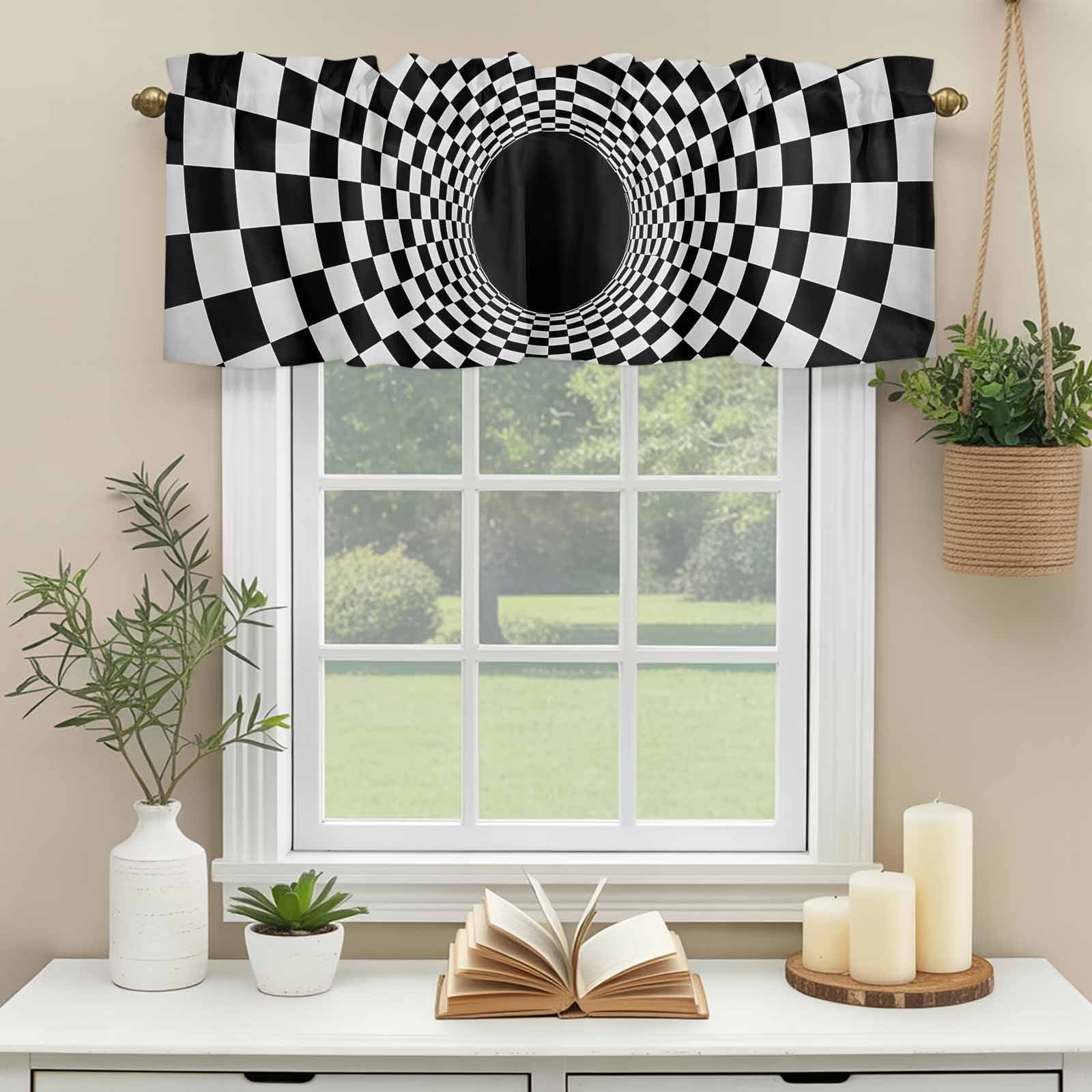 Rod Pocket Window Valances 3D Vortex Tunnel Short Kitchen Curtains ...