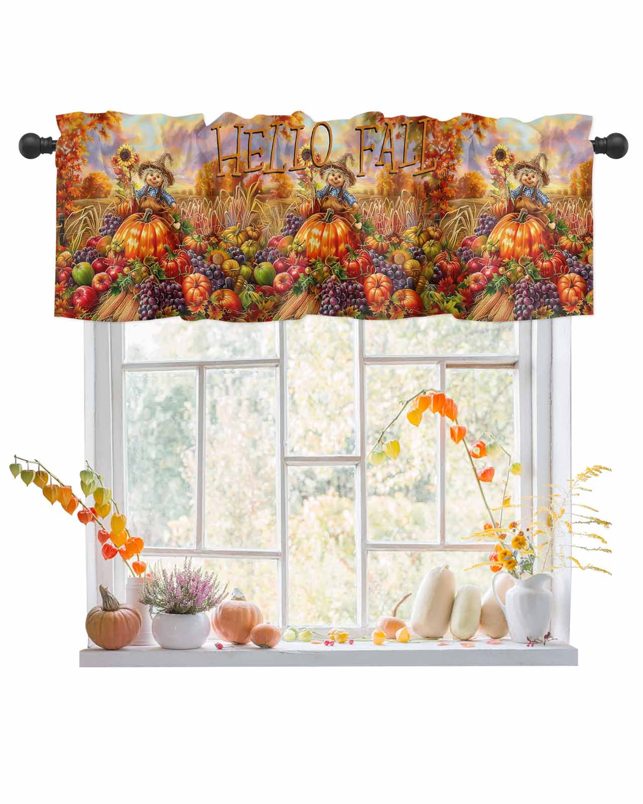 Rod Pocket Window Valances Fall Harvest Thanksgiving Pumpkin Fruit ...