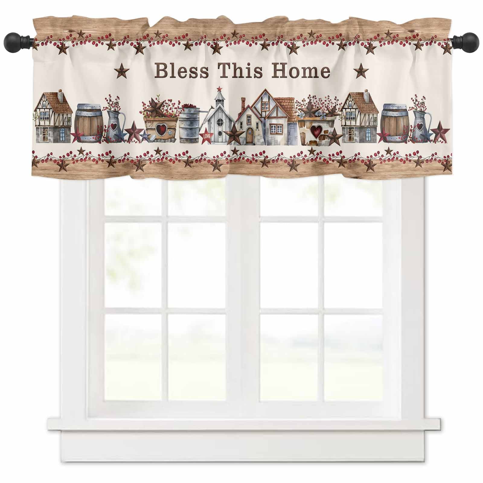 Rod Pocket Window Valances Farmhouse Western Star on Vintage Letter ...